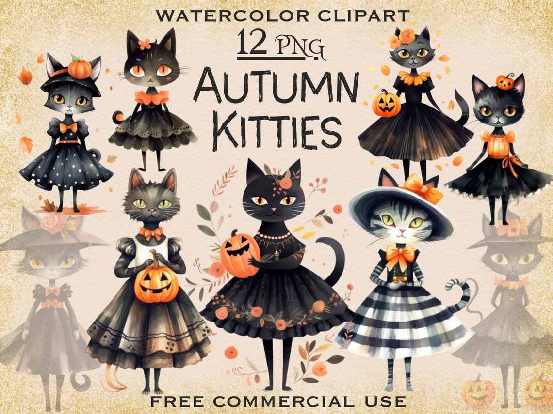 Halloween Kitten Png Bundle, Spooky Cat Lover Clipart, Fall Cats ...