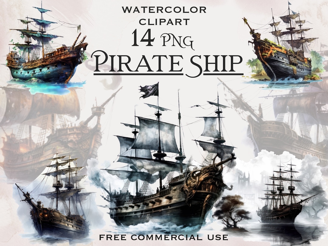 Watercolor Pirate Ship Clipart, Nautical Adventure Pirate Ships Png ...