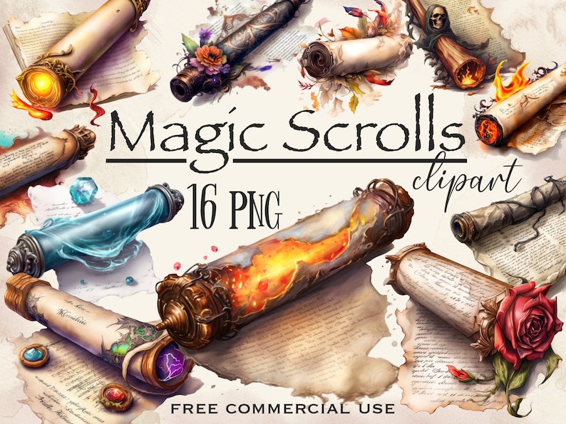 Magic Scroll Clipart Witch & Wizard School Scrolls Png - Etsy