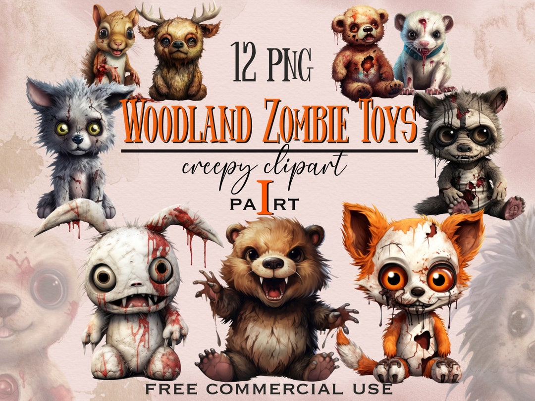 Woodland Zombie Toy Clipart, Funny Halloween Plush Forest Animals ...
