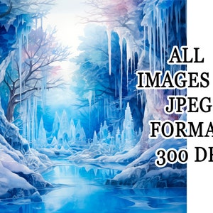 Frozen Forest Bundle, Fairytale Landscape Art, Winter Forest Painting ...