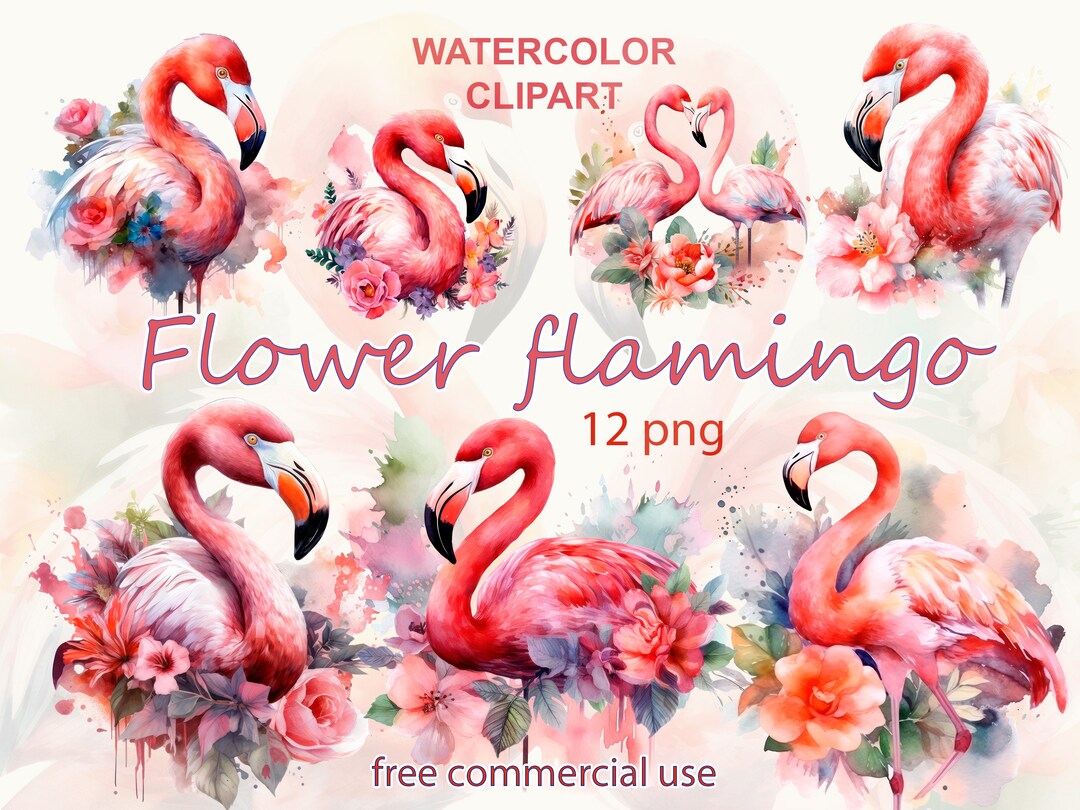 Watercolor Flower Flamingo Clipart, Bird Lover Clipart, Pink Flamingo ...