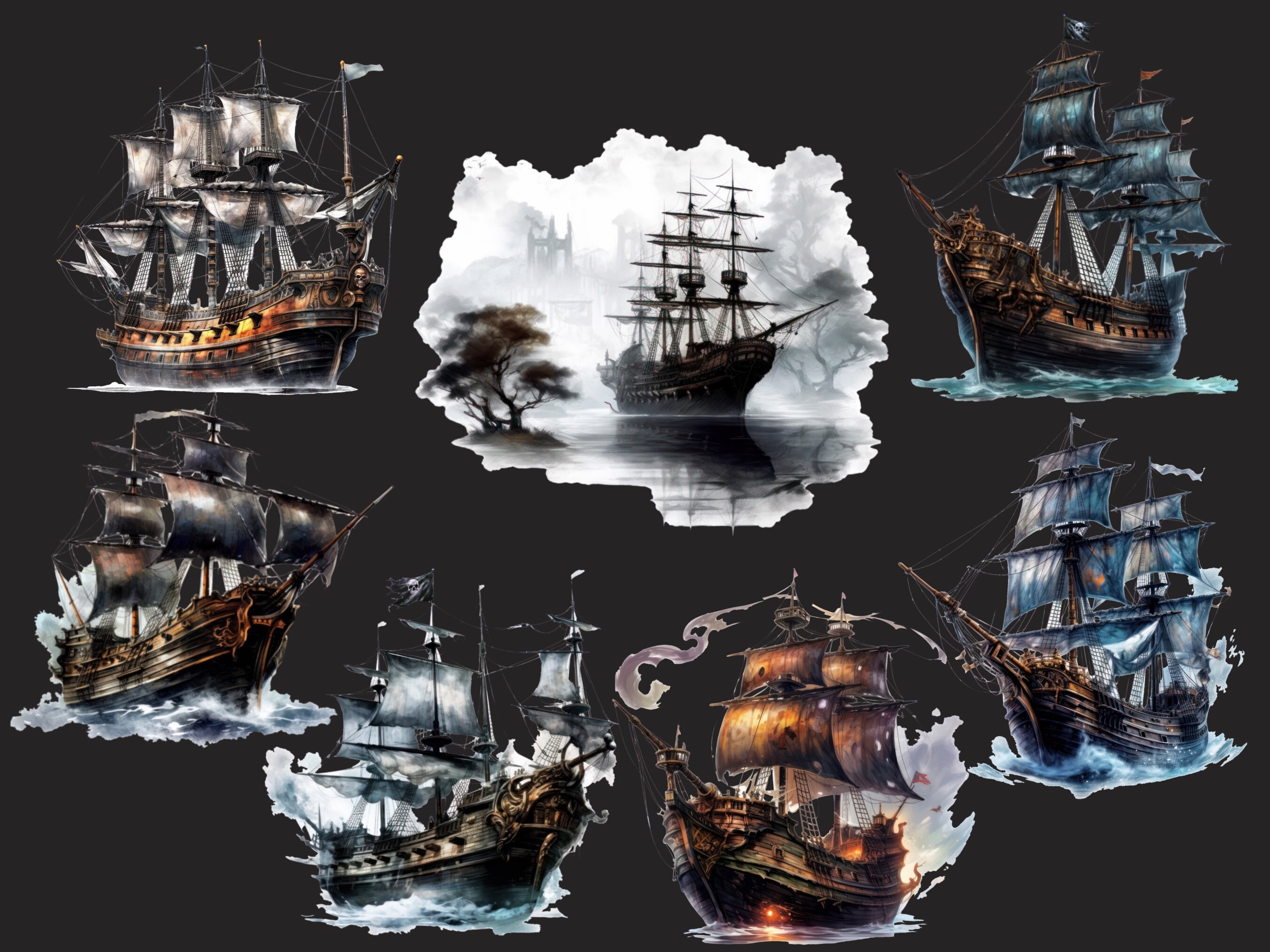 Watercolor Pirate Ship Clipart, Nautical Adventure Pirate Ships Png ...