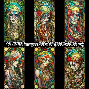 Zombie Princess Clipart, Stained Glass Halloween Horror Digital Paper ...