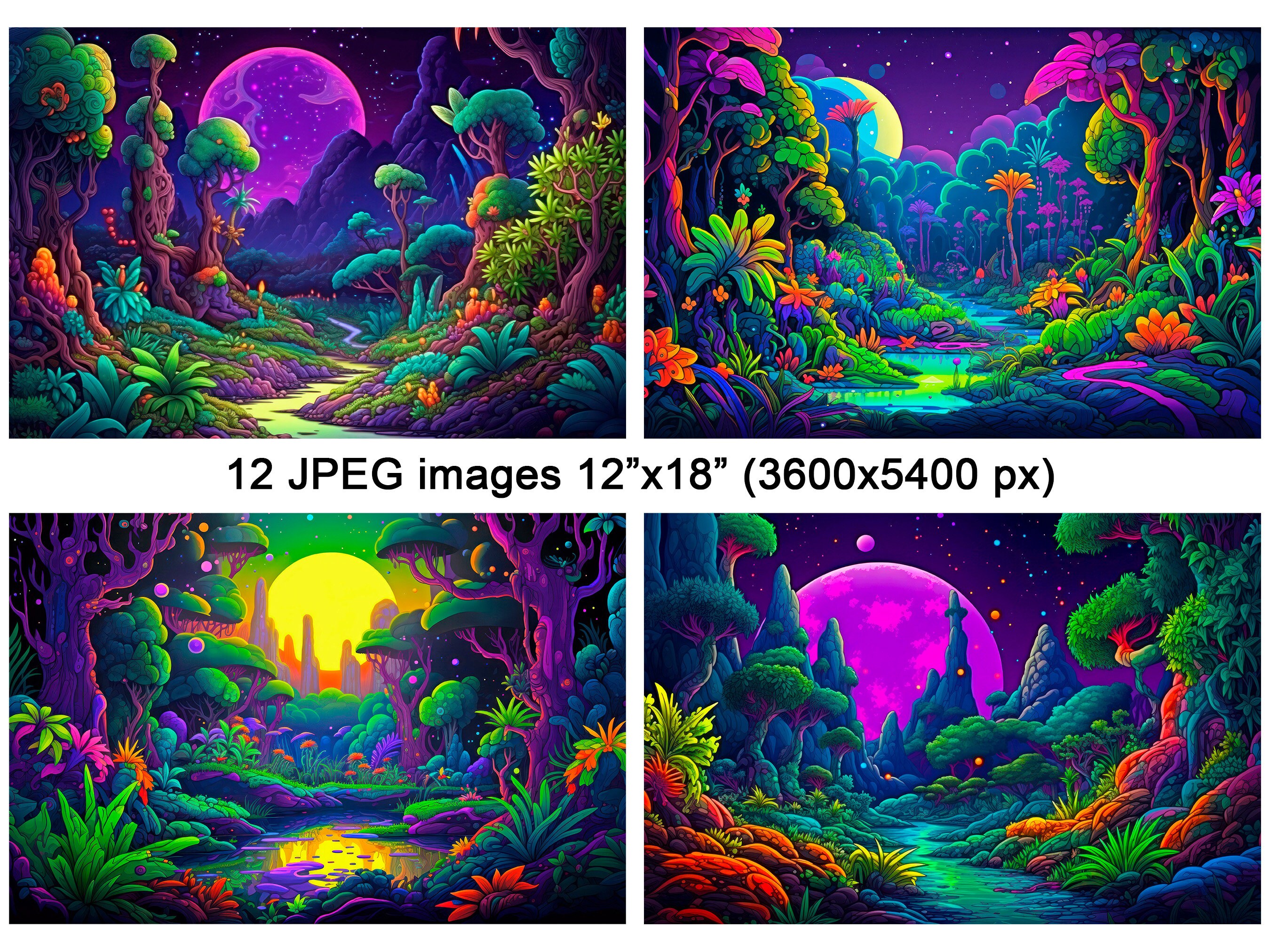 Tropical Adventure Clipart, Digital Trippy Art, Neon Psychedelic ...