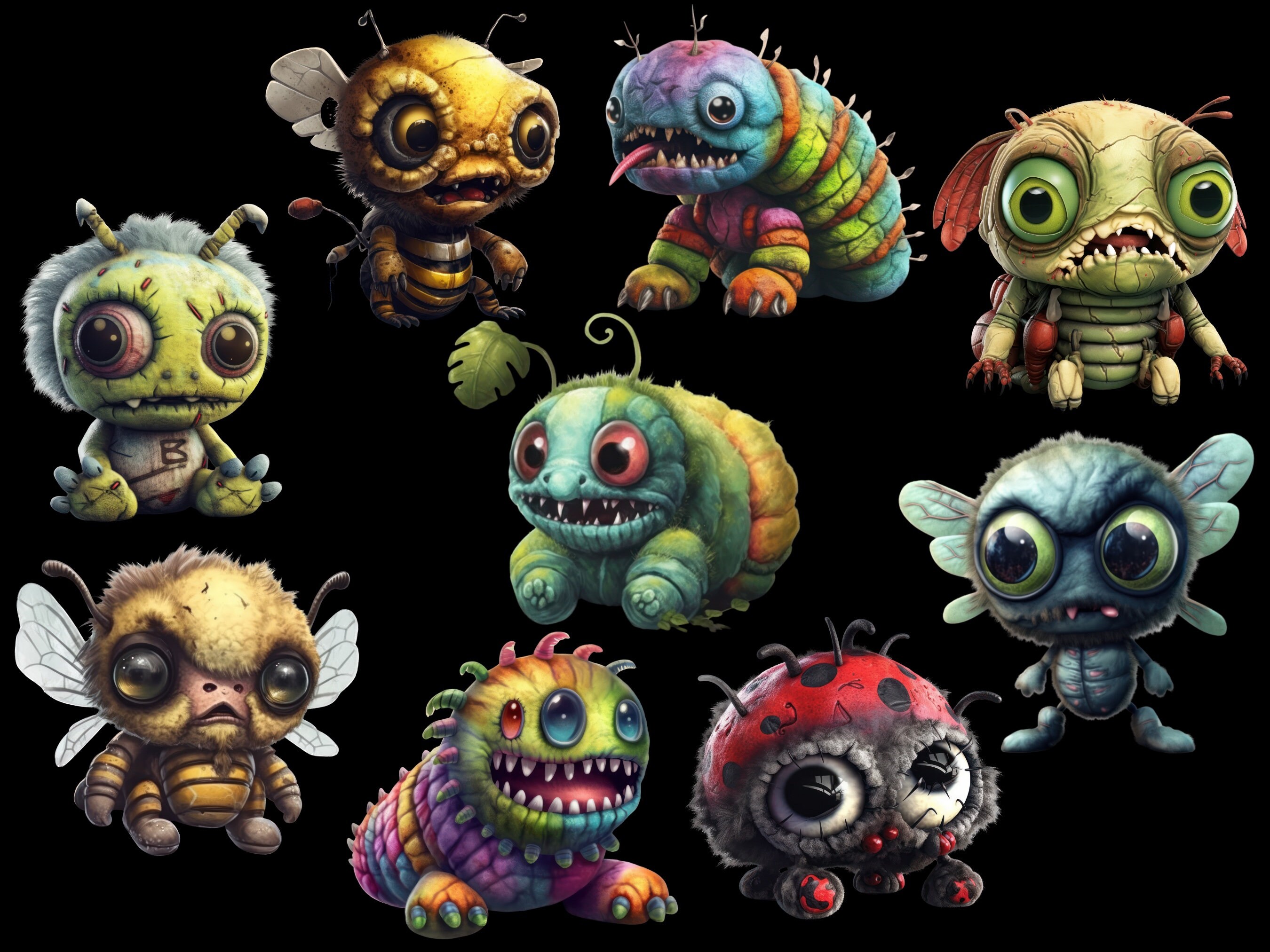 Zombie Insects Toy Clipart, Funny Halloween Plush Zombies Bugs Horror ...