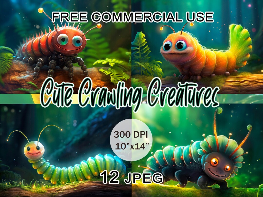 Cute Crawling Creatures Clipart, Fantasy Centipede & Caterpillar ...