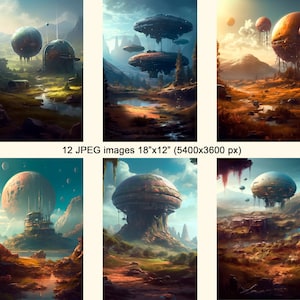 Sci-fi Planet Clipart, Outer Space Fantasy Landscape Images Bundle ...