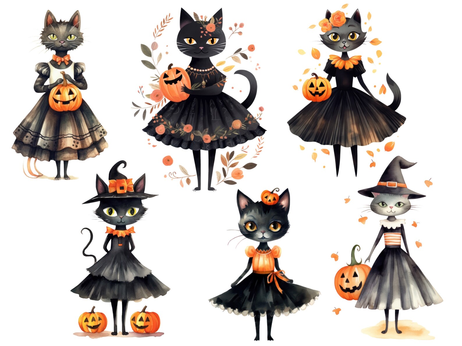 Halloween Kitten Png Bundle, Spooky Cat Lover Clipart, Fall Cats ...
