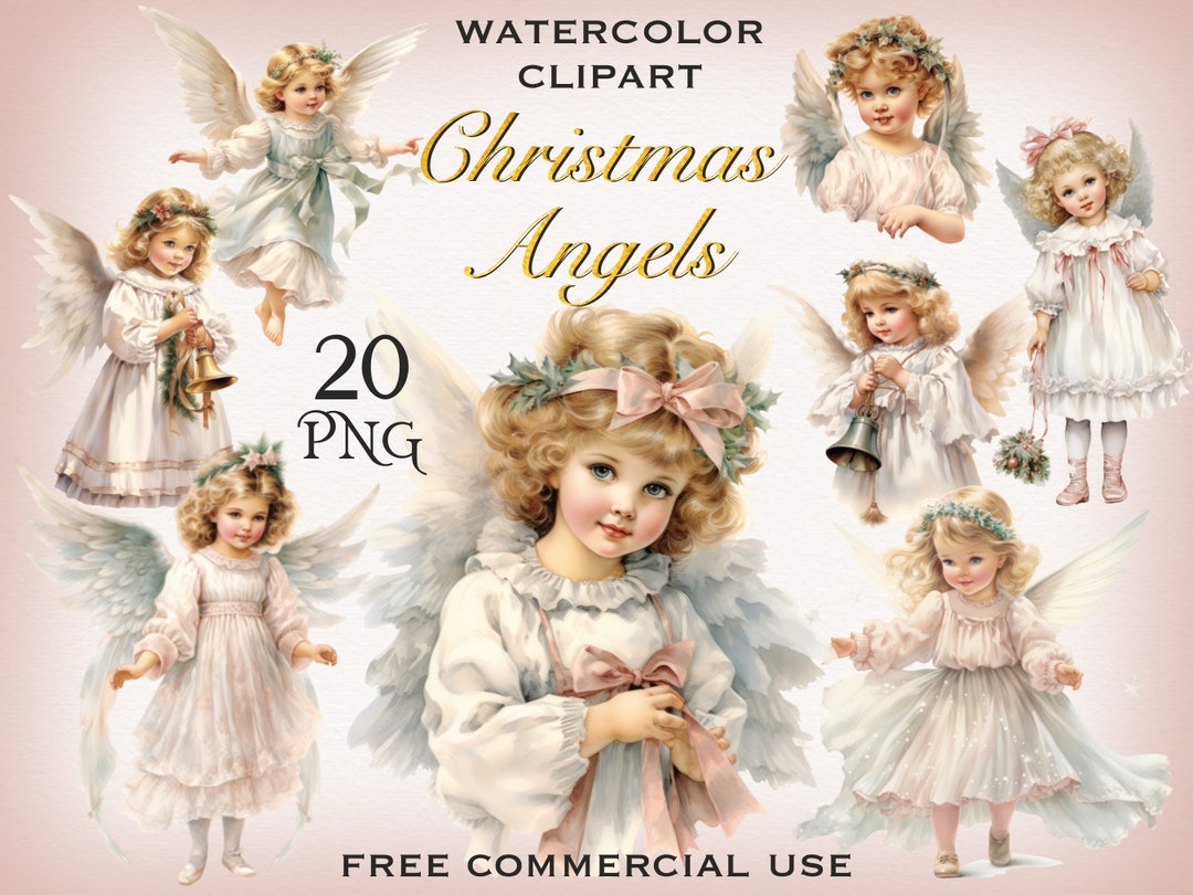 Christmas Angels Clipart, Vintage Christmas Angels Art, Christmas Angel ...