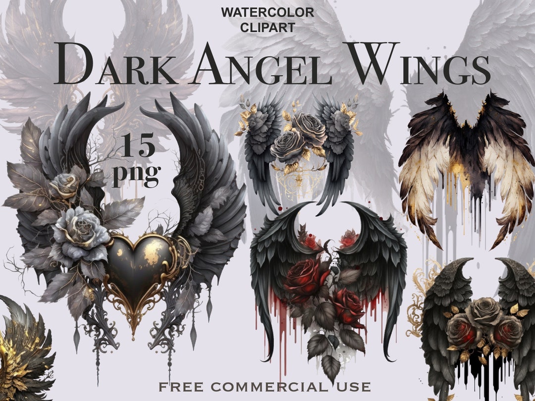 Dark Angel Wings Clipart, Black Angel Wings, Devil Wings Clipart, Black ...
