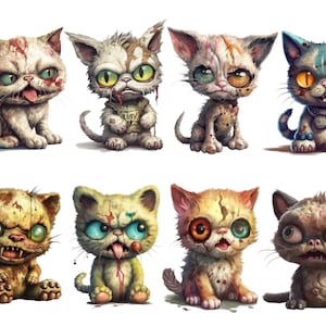 Zombie Cat Toy Clipart, Funny Halloween Plush Zombies Kitten Png Bundle ...