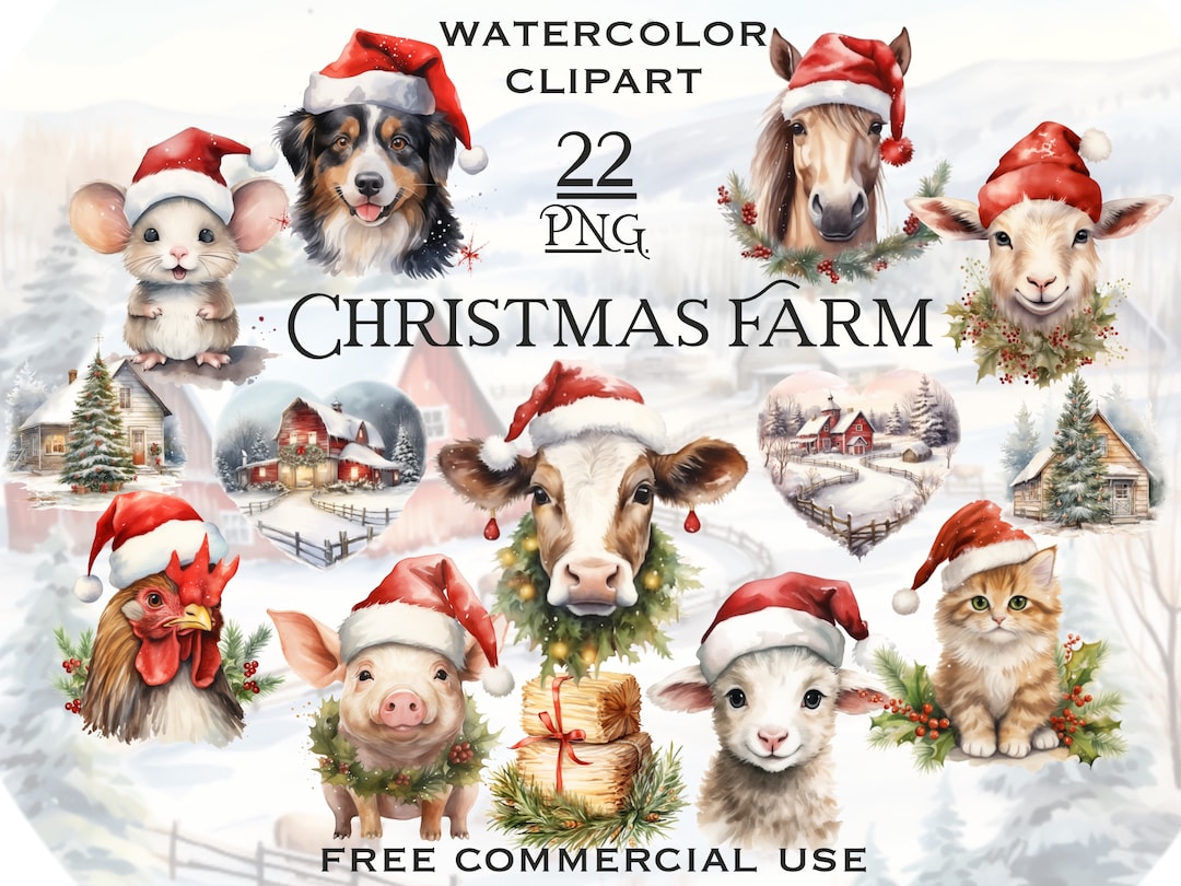 Christmas Farmhouse PNG Bundle, Cute Farm Animals Png, Christmas Png ...