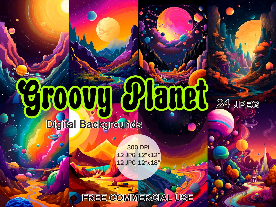 Groovy Planets Clipart, Psychedelic Art, Fantasy Planets Jpeg, Groovy ...