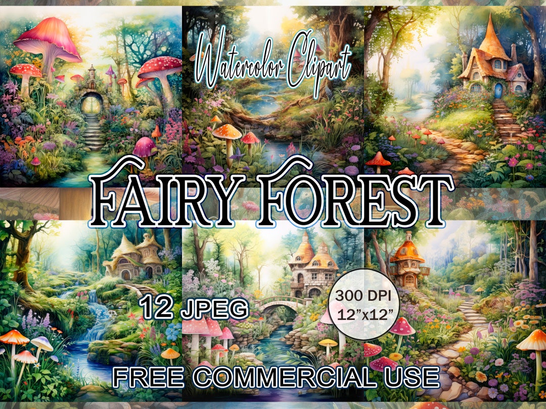 Fairy Forest Clipart, Watercolor Enchanted Forest Clipart, Fairytale ...