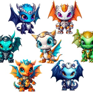Dragon Robot PNG Bundle, Baby Dragon Clipart, Digital Dragon Art, Cute ...