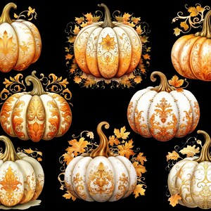 White and Gold Pumpkin Png, Watercolor Fall Clipart Bundle, Autumn ...