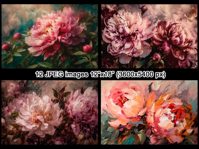 Impressionist Peony Clipart, Peony Oil Painting Clipart, Digital ...