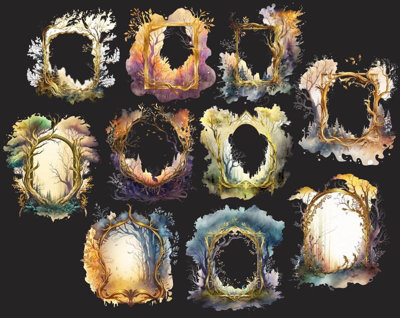 Misty Forest Clipart, Frame Clipart, Magic Wood, Enchanted Forest ...