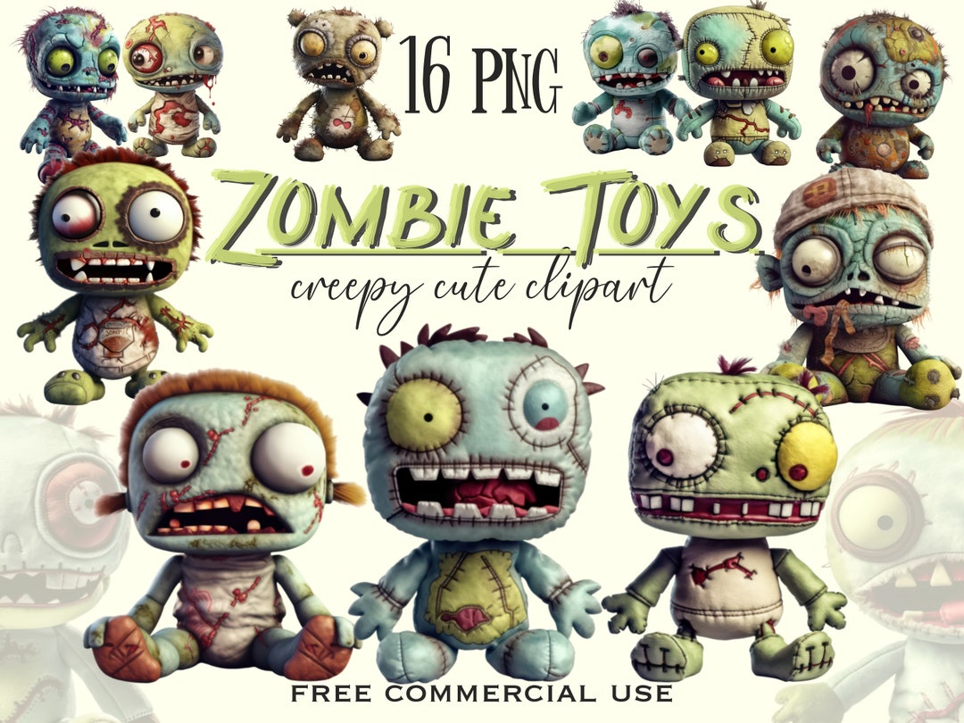 Creepy Cute Zombie Toy Clipart, Fantasy Plush Zombies Png Bundle ...