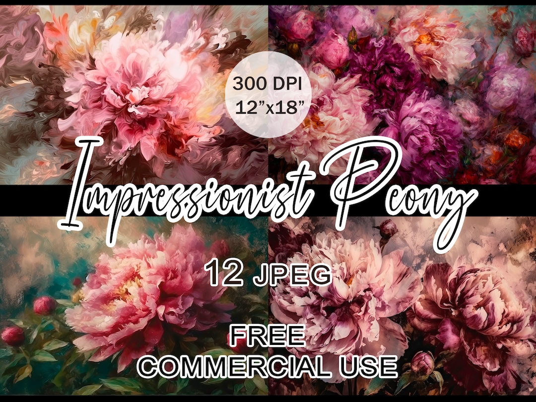 Impressionist Peony Clipart, Peony Oil Painting Clipart, Digital ...