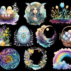 Watercolor Ostara Spring Equinox PNG Bundle, Eostre Spiritual Clipart ...