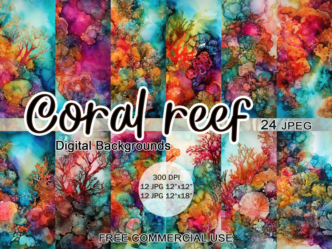 Coral Reef Jpeg, Alcohol Ink Clipart, Digital Fluid Art, Ocean Digital ...