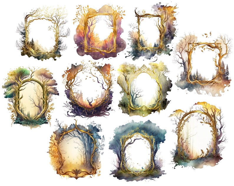 Misty Forest Clipart, Frame Clipart, Magic Wood, Enchanted Forest ...