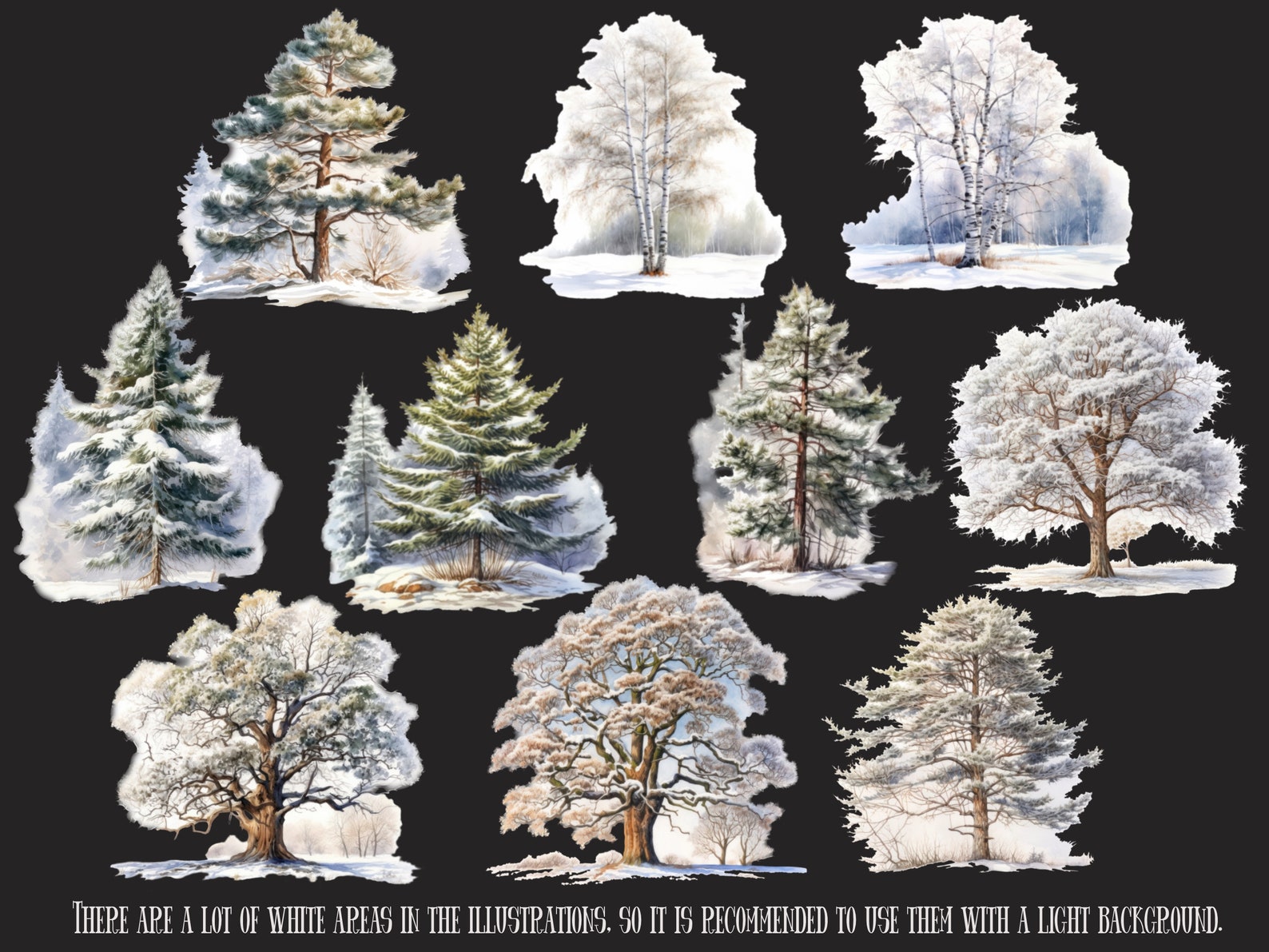 Winter Forest Trees Clipart, Snowy Tree Png Bundle, Watercolor Winter ...