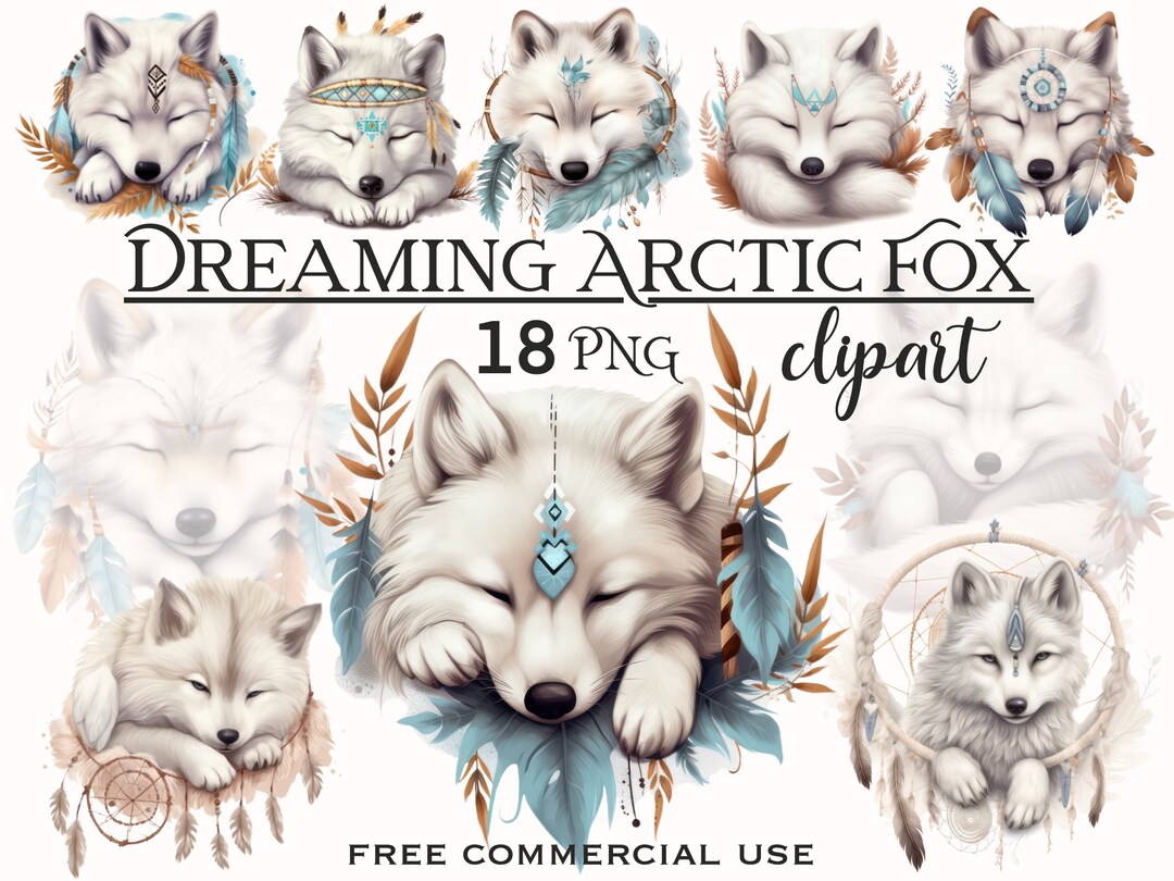 Dreaming Arctic Fox Clipart, Cute Boho Sleeping Arctic Foxes With ...