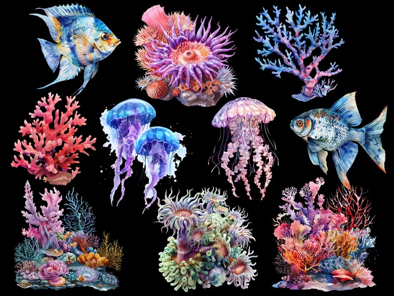Underwater PNG Bundle, Watercolor Sea Animal Clipart, Under the Sea ...