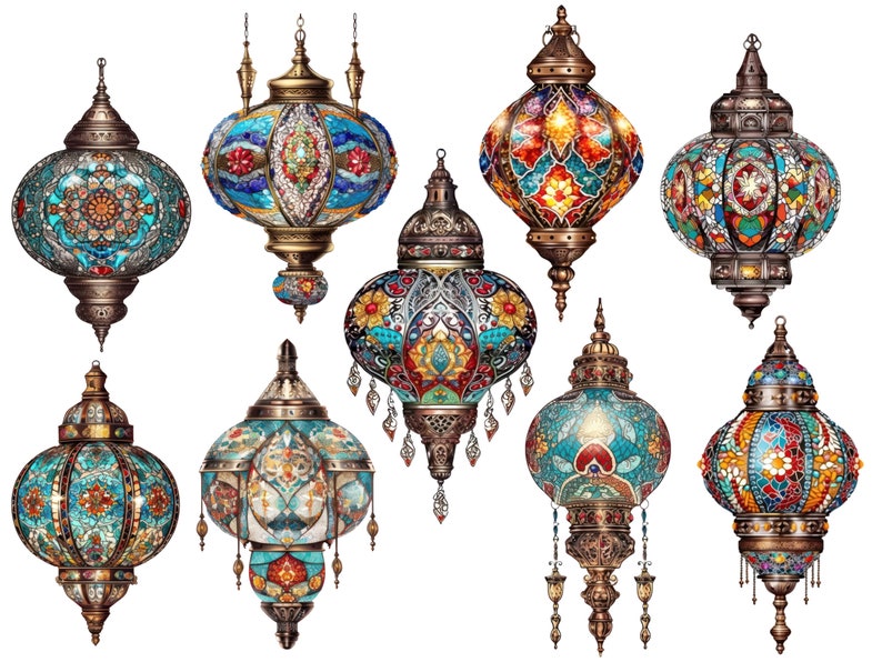 Turkish Lantern Clipart, Multicolor Ottoman Lighting Glass Mosaic Lamp ...