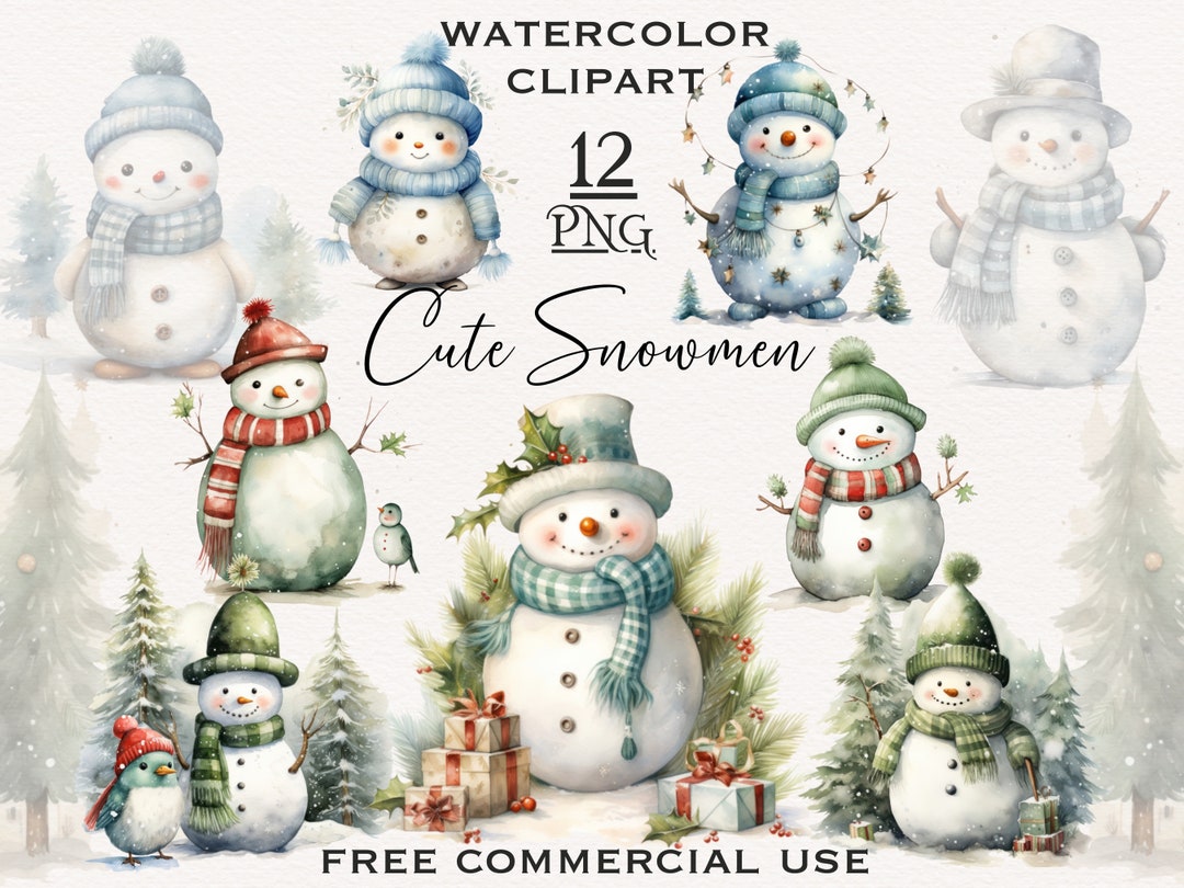 Snowman PNG Bundle, Watercolor Snowman Clipart, Watercolor Christmas ...