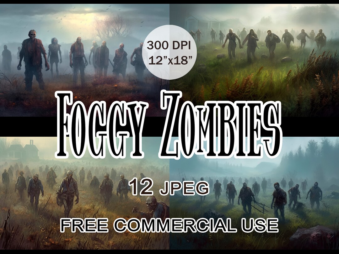 Horror Zombie Clipart, Foggy Fields Spooky Zombies Halloween Images ...