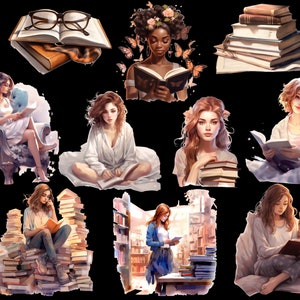 Bookworm Clipart, Watercolor Book Lover Png, Cute Reading Girls Images ...