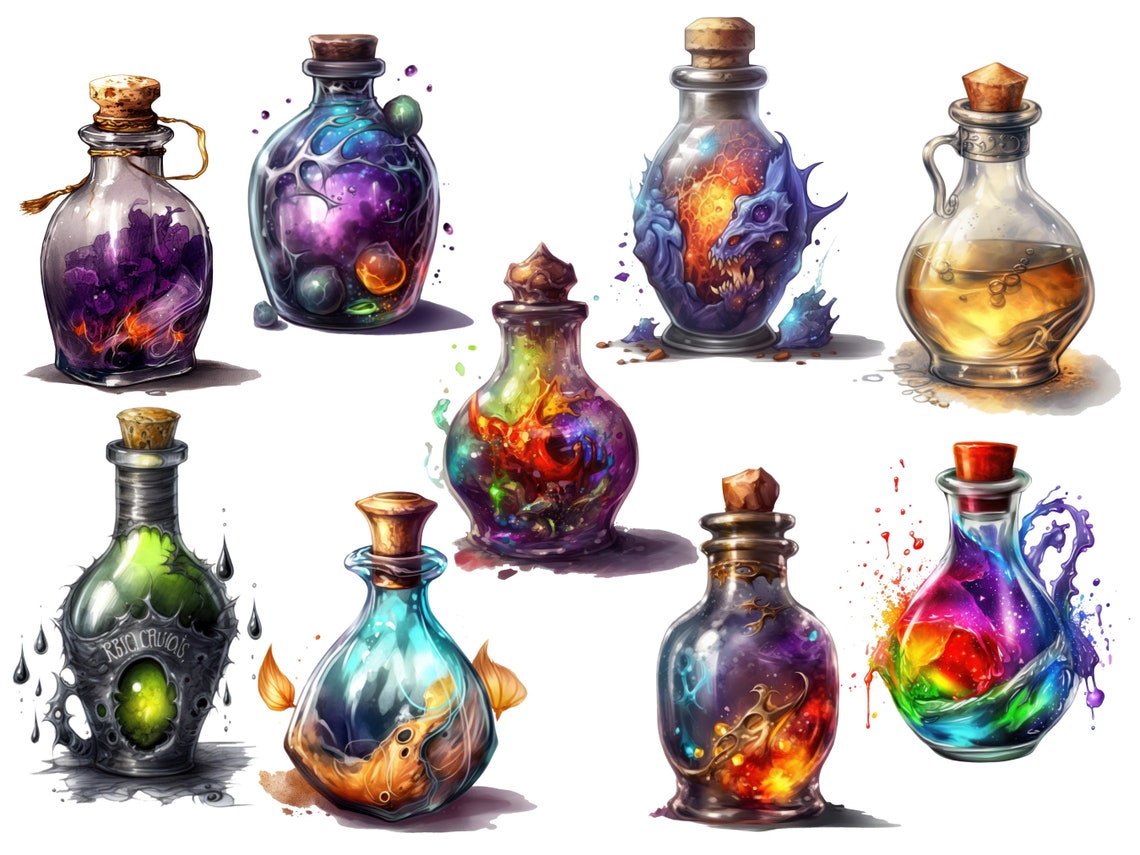 Magic Potion Clipart, Witch & Wizard Fantasy Apothecary Bottles ...