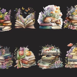 Book Stack Clipart, Watercolor Book Clipart, Clipart Bookshelf, Book ...