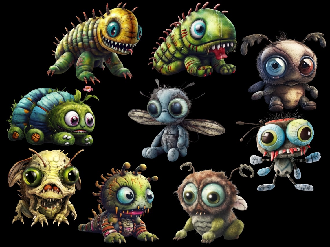 Zombie Insects Toy Clipart, Funny Halloween Plush Zombies Bugs Horror ...