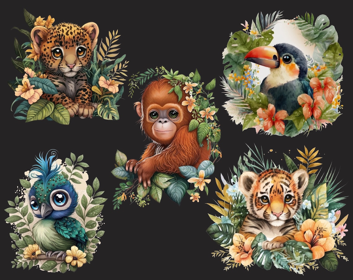 Jungle Animals Png, Cute Animal Clipart, Baby Animal Clipart, Baby ...