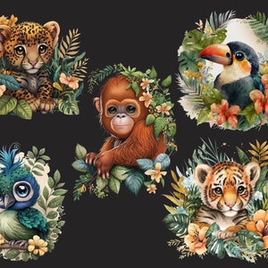 Jungle Animals Png, Cute Animal Clipart, Baby Animal Clipart, Baby ...
