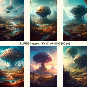 Sci-fi Planet Clipart, Outer Space Fantasy Landscape Images Bundle ...
