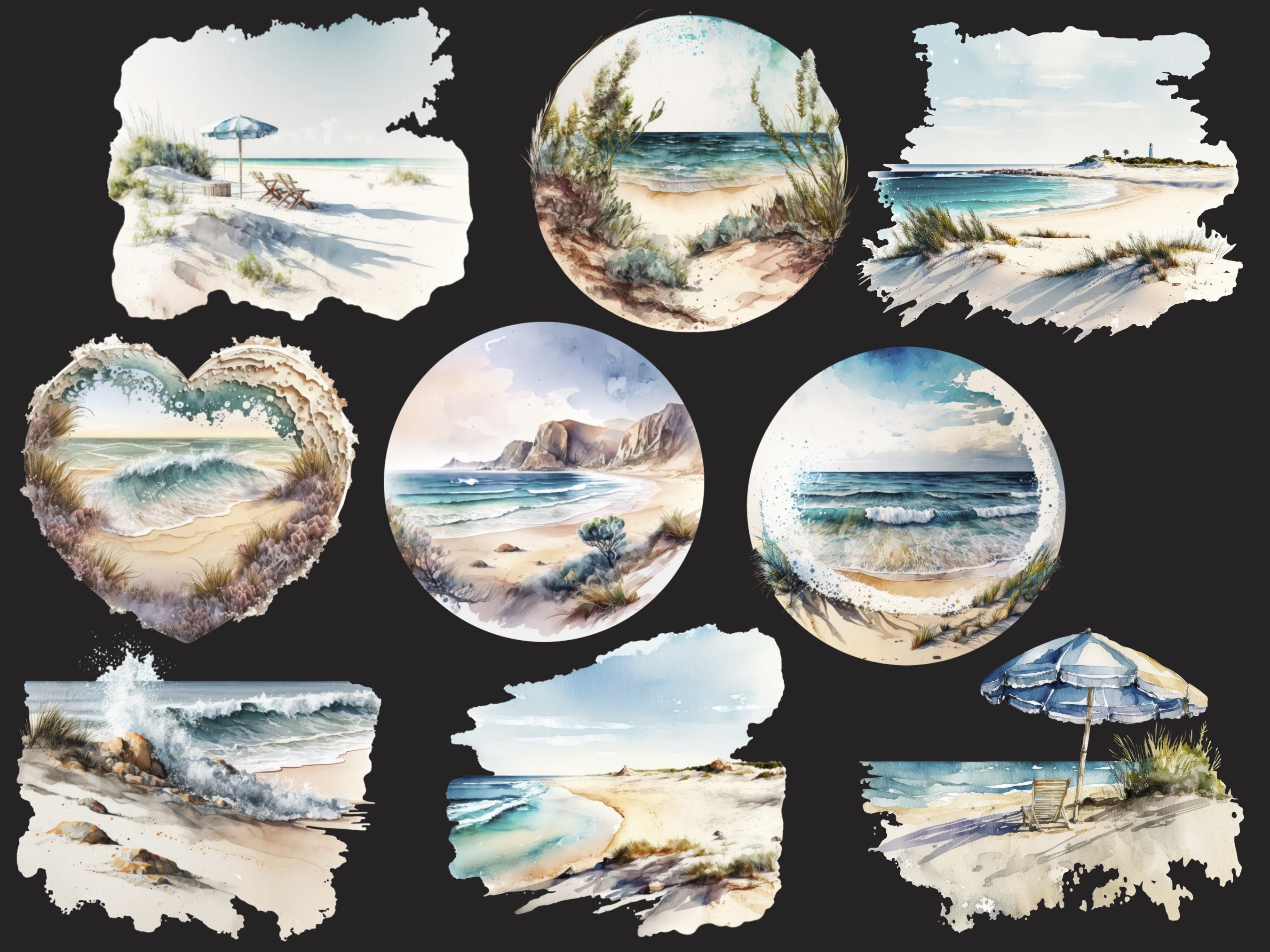 Ocean Beach Clipart, Sand Beach Clipart, Watercolor Beach Png, Sea ...