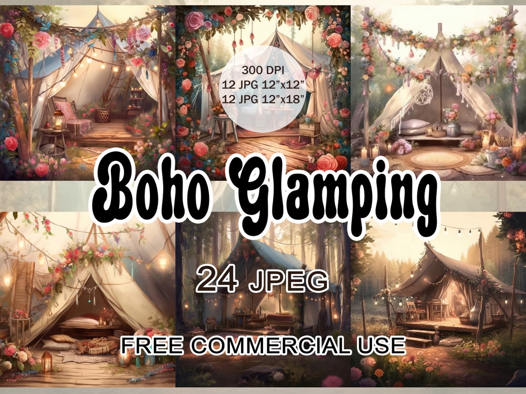Boho Glamping Clipart, Forest Vacation & Travel Camp Landscape Jpg ...