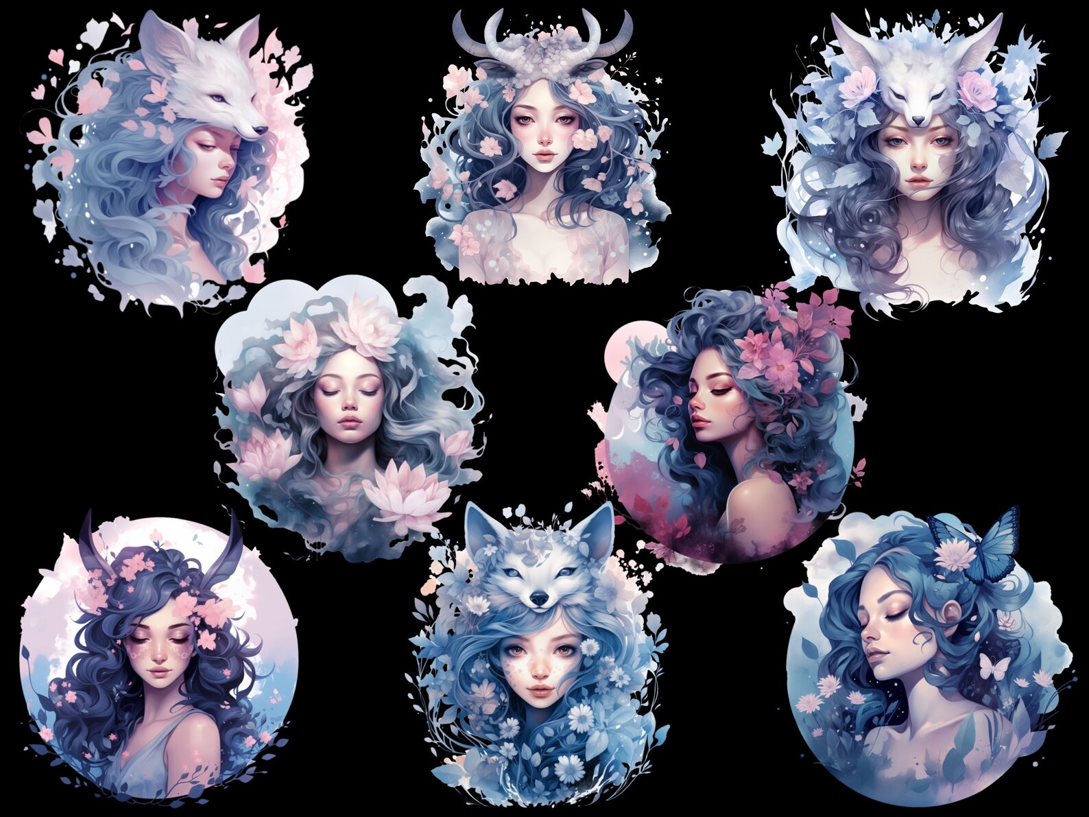 Wild Spirit PNG Bundle, Violet Watercolor Clipart, Floral Femal ...