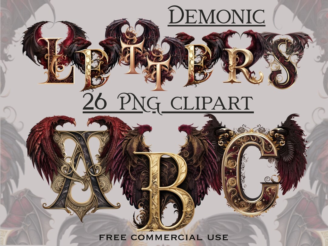 Demonic Gothic Alphabet Clipart, Dark Aesthetic Letters Png Bundlle ...