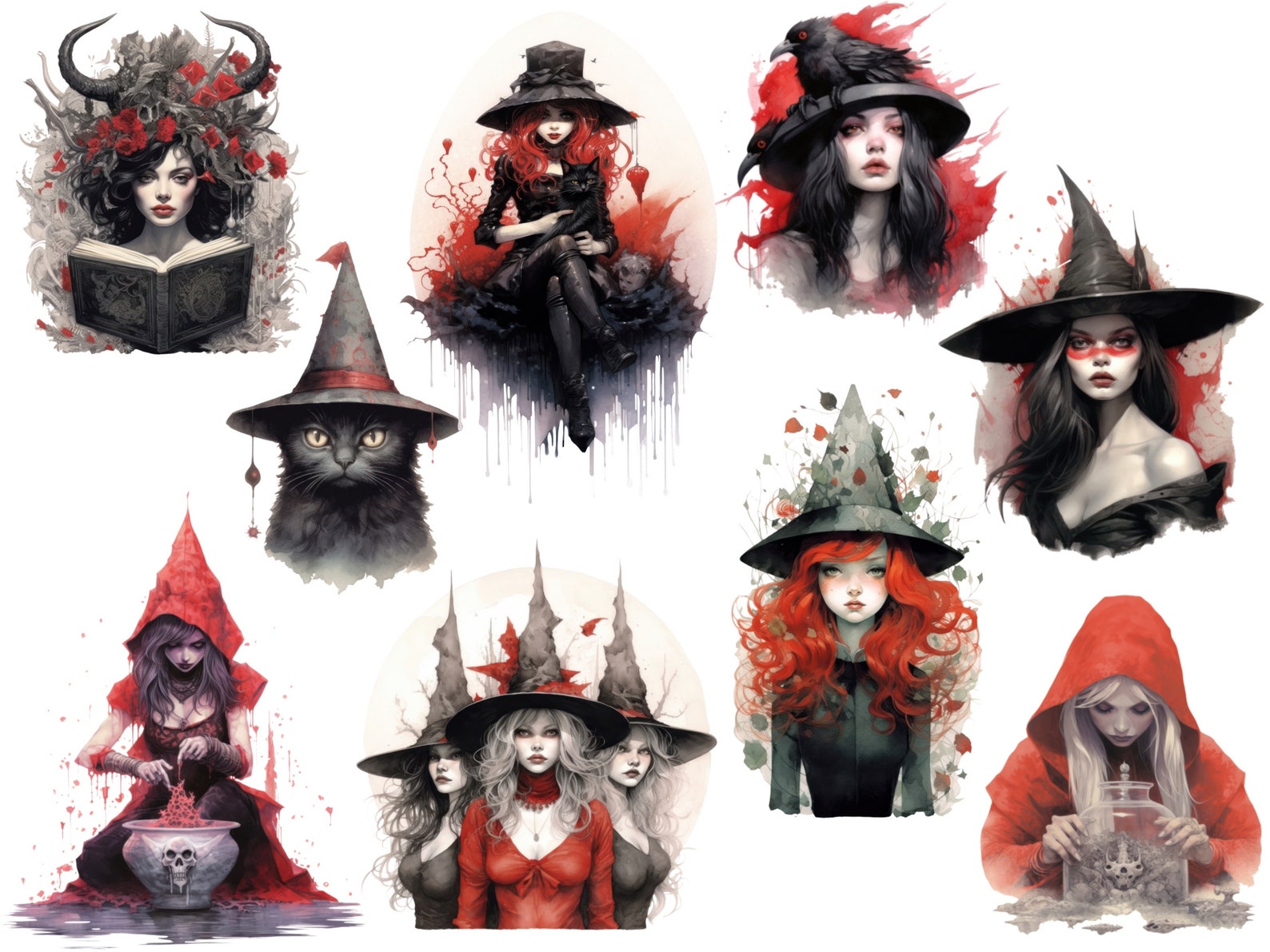 Red Witch Clipart, Practical Magic Png Bundle, Red & Black Witchcraft ...