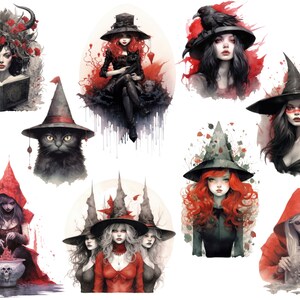 Red Witch Clipart, Practical Magic Png Bundle, Red & Black Witchcraft ...