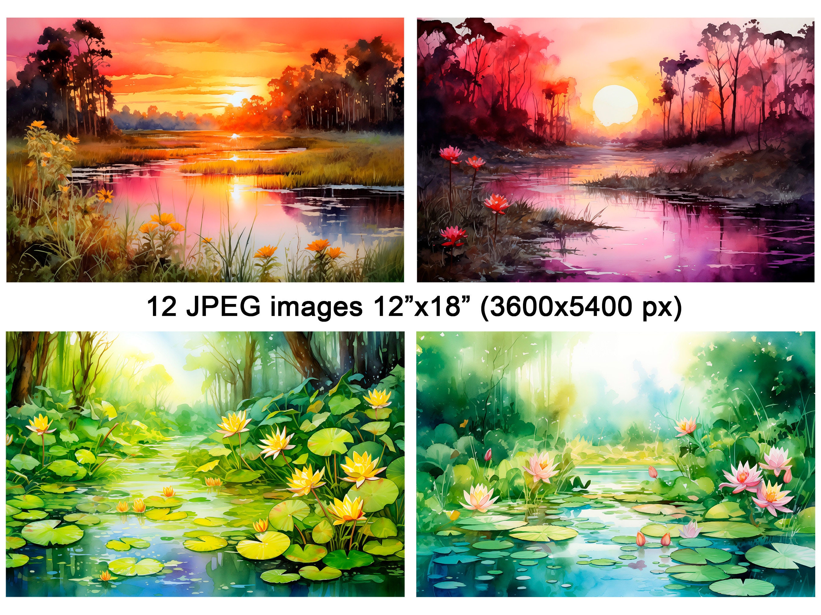 Watercolor Swamp Clipart, Watercolor Landscape Painting, Summer Forest ...