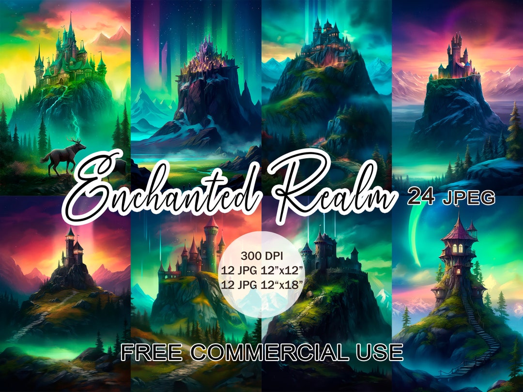Enchanted Realm Clipart, Northern Lights Rainbow Sky Magic Kingdom ...