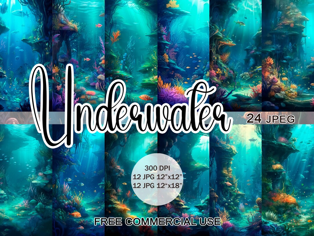 Underwater Art Bundle, Under the Sea Landscape Images Set, Digital ...